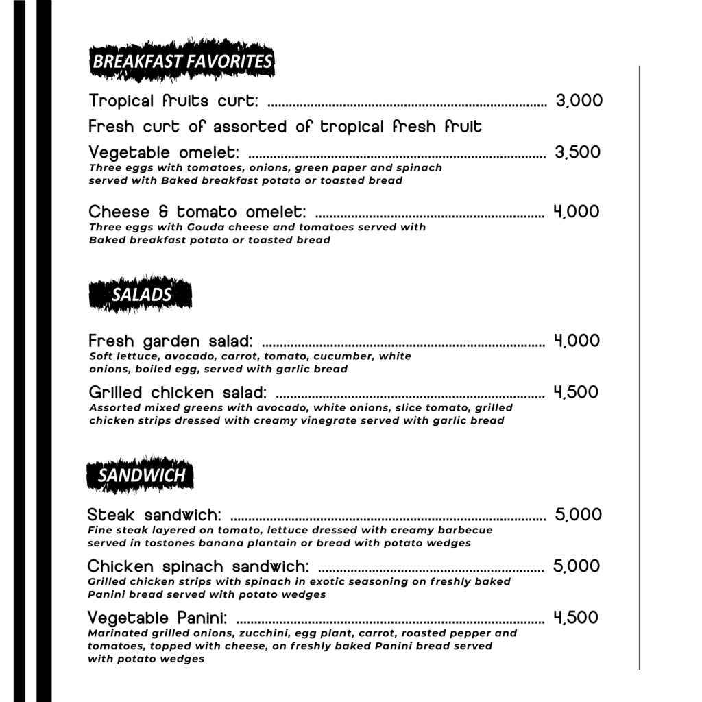 Sol Cafe Kigali Menu - Vibe Kigali