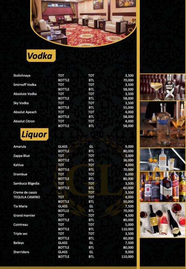 Grand Legacy Hotel Kigali Drinks Menu - Vibe Kigali