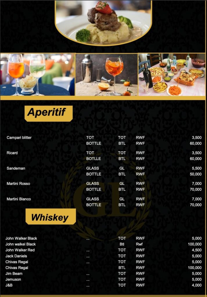 Grand Legacy Hotel Kigali Drinks Menu - Vibe Kigali