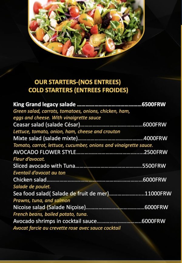 Grand Legacy Hotel Kigali Menu - Vibe Kigali