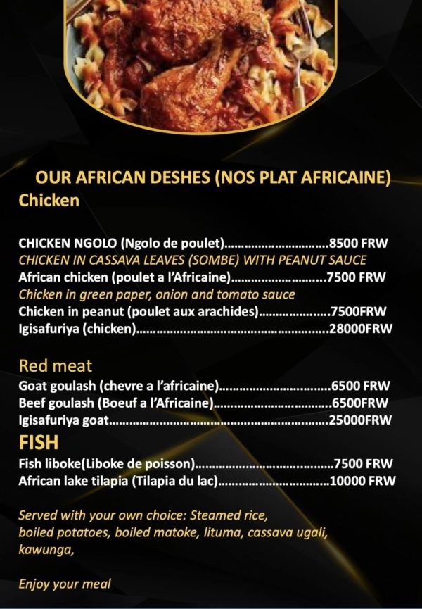 Grand Legacy Hotel Kigali Menu - Vibe Kigali